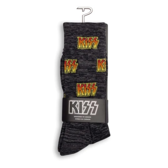 Perris Licensed Kiss All Over Logo Large Crew Socks in Charcoal-1 Pair ...